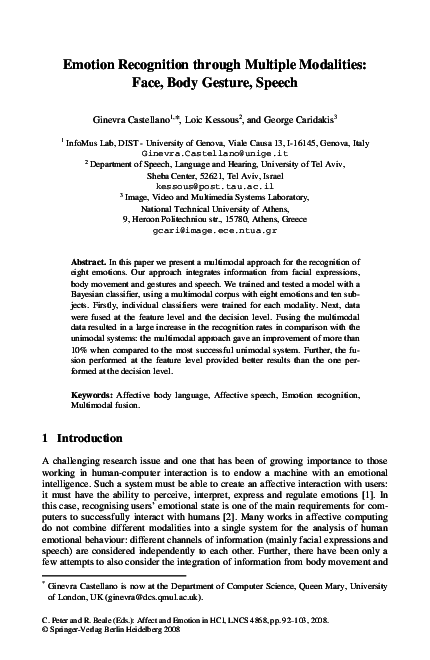 (PDF) Emotion recognition through multiple modalities: face, body gesture, speech