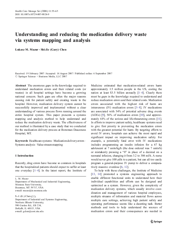 (PDF) Understanding and reducing the medication delivery waste via ...