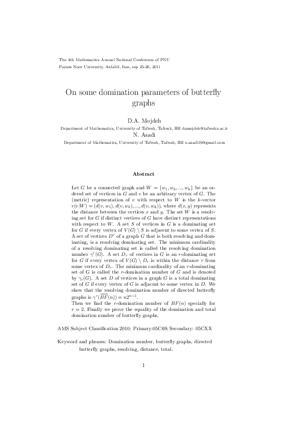 (PDF) On some domination parameters of butterﬂy graphs