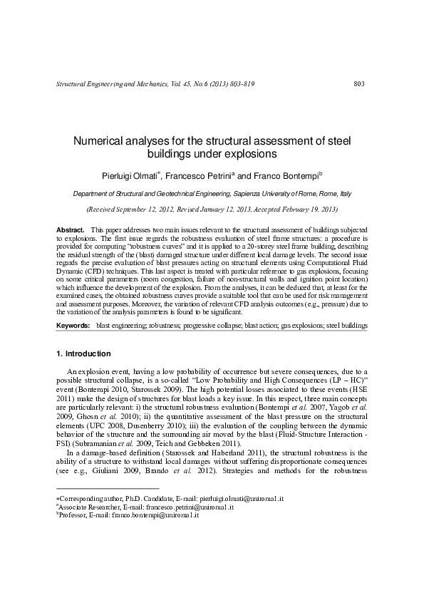 (PDF) “Numerical analyses for the assessment of structural response of ...