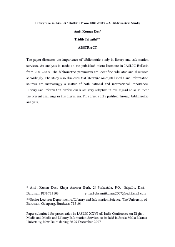 (PDF) Literature in IASLIC Bulletin from 2001-2005 – A Bibliometric Study
