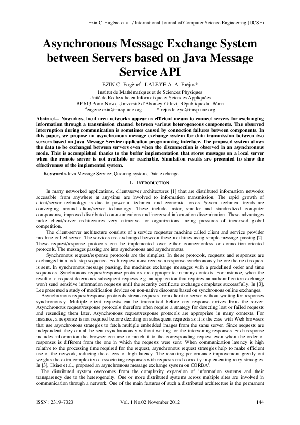 (PDF) Asynchronous Message Exchange System between Servers based on Java Message Service