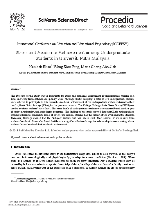 (PDF) Stress and Academic Achievement among Undergraduate