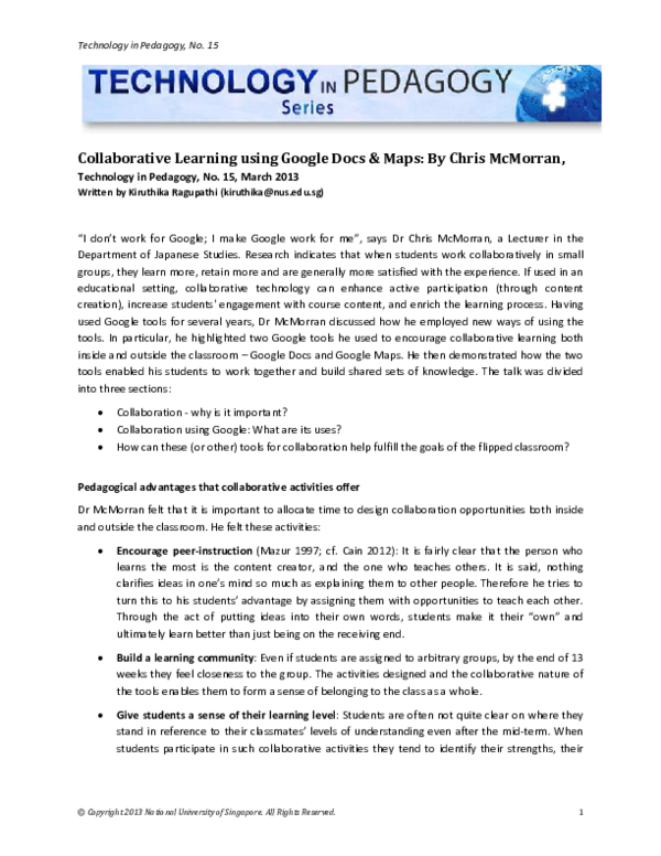Collaborative Learning using Google Docs & Maps