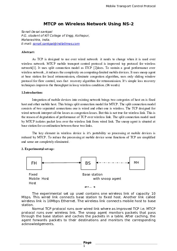 (DOC) Modified Transport Control Protocol for Cellular Network