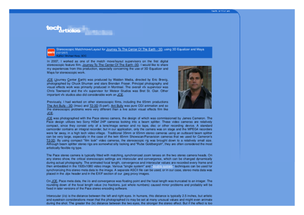 (PDF) Stereoscopic Matchmove/Layout for ``Journey To The Center Of The ...