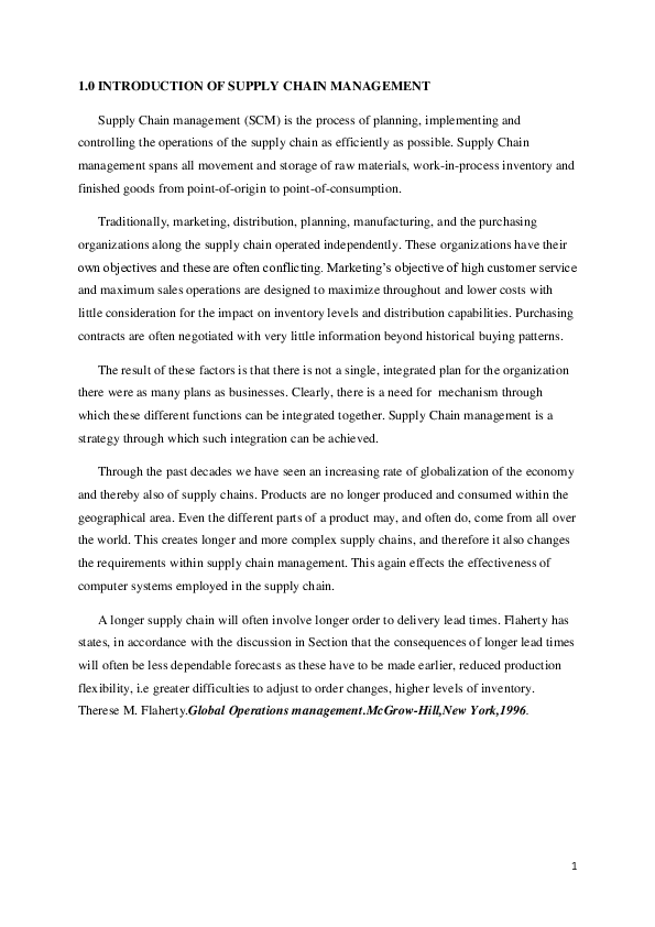 (DOC) FUNDAMENTAL OF SUPPLY CHAIN
