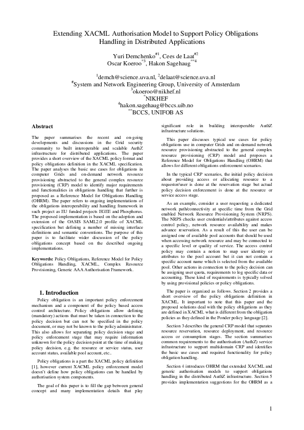 (PDF) Extending XACML Authorisation Model to Support Policy Obligations Handling in Distributed ...