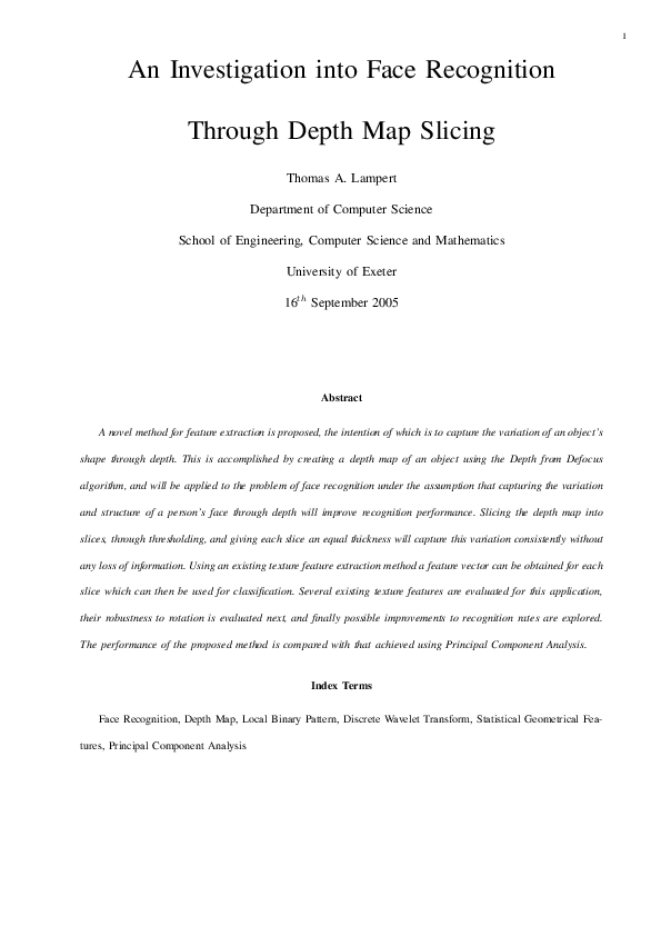 (PDF) An Investigation into Face Recognition Through Depth Map Slicing