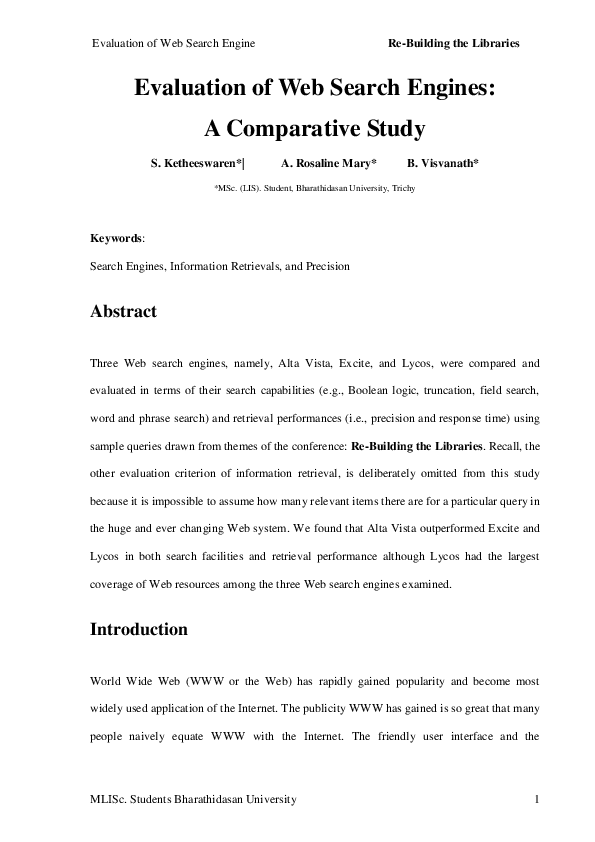 (PDF) Evaluation of Web Search Engine:A Comparative Study