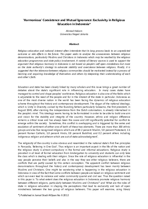 (PDF) 'Harmonious' Coexistence and Mutual Ignorance: Exclusivity in ...