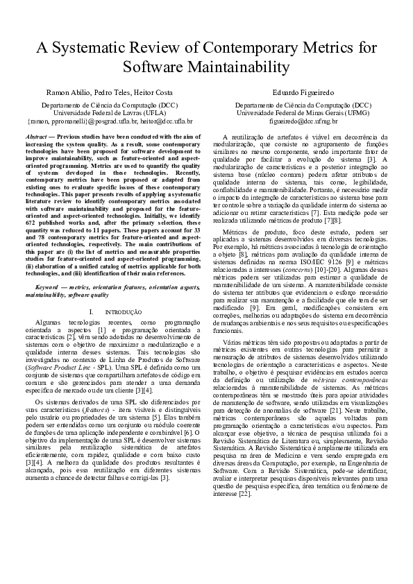 (PDF) A Systematic Review of Contemporary Metrics for Software Maintainability