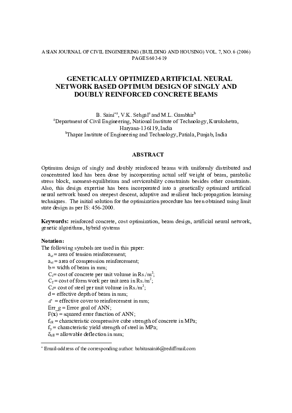 Pdf Genetically Optimized Artificial Neural Network Based Optimum Design Of Singly And Doubly