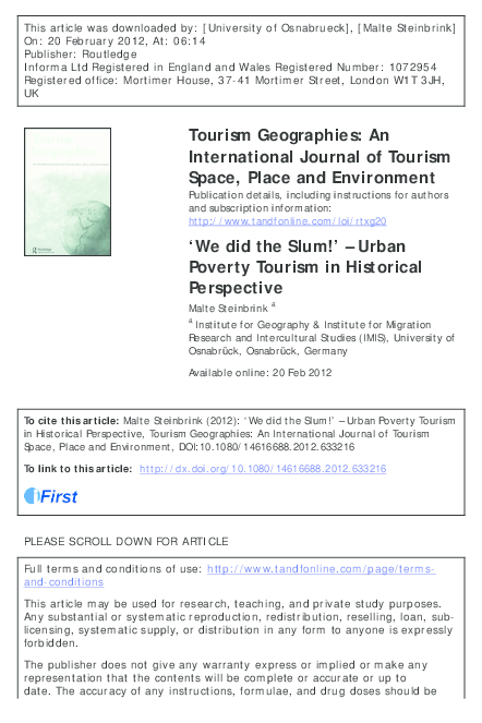 (PDF) 'We did the Slum!' - Urban Poverty Tourism in Historical Perspective.