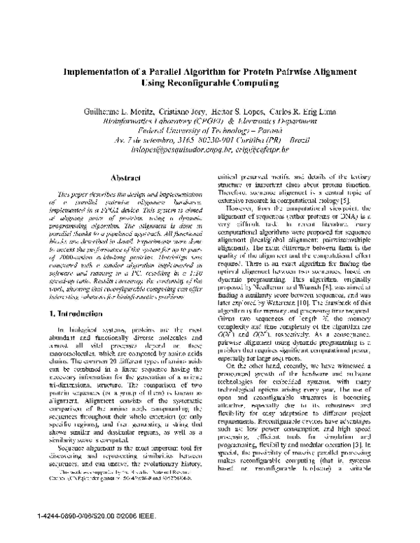 (PDF) Implementation of a parallel algorithm for protein pairwise alignment using reconfigurable ...