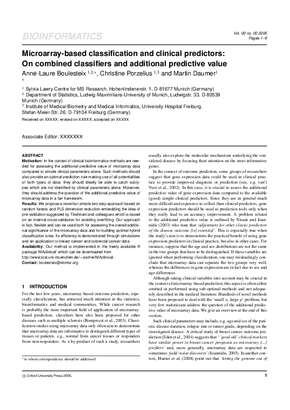 (PDF) Microarray-based classification and clinical predictors: on combined classifiers and ...