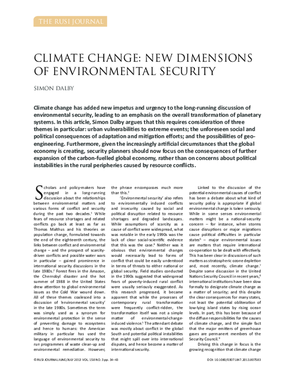 (PDF) Climate Change: New Dimensions of Environmental Security