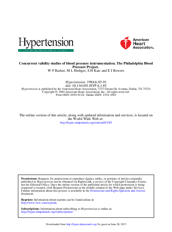 (PDF) Concurrent Validity Studies of Blood Pressure Instrumentation The ...