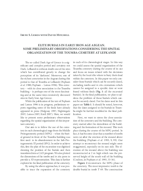(PDF) ELITE BURIALS IN EARLY IRON AGE AEGEAN. SOME PRELIMINARY ...