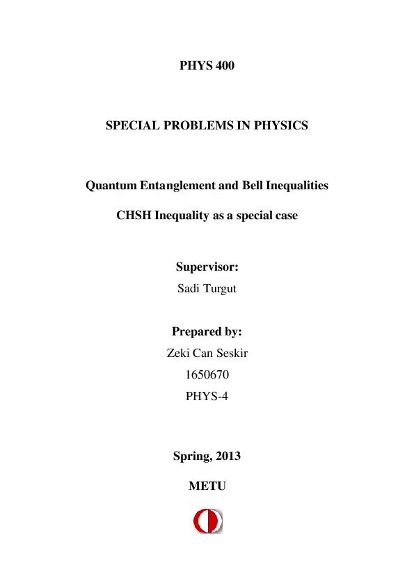 (PDF) Quantum Entanglement and Bell Inequalities: CHSH Inequality as a ...