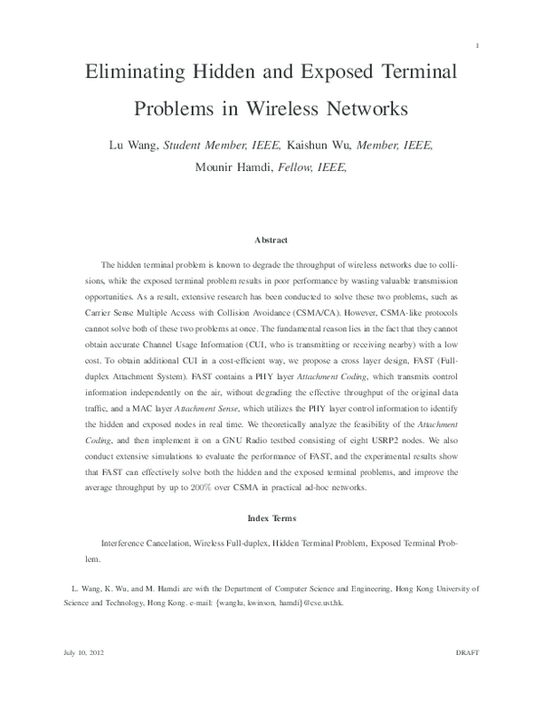 (PDF) Eliminating Hidden and Exposed Terminal Problems in Wireless Networks