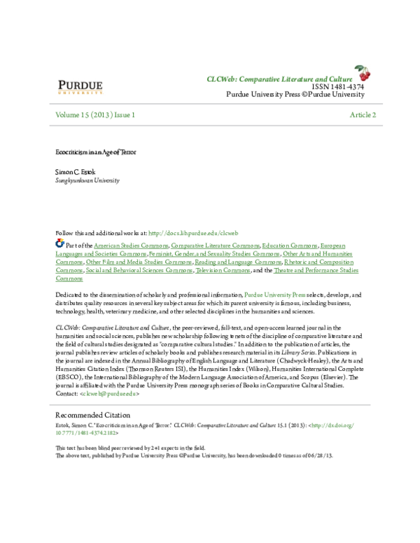(PDF) Ecocriticism in an Age of Terror