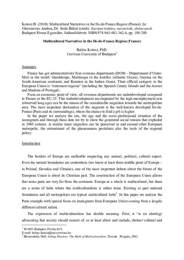 Multicultural Narratives in the Ile-de-France Region (France).