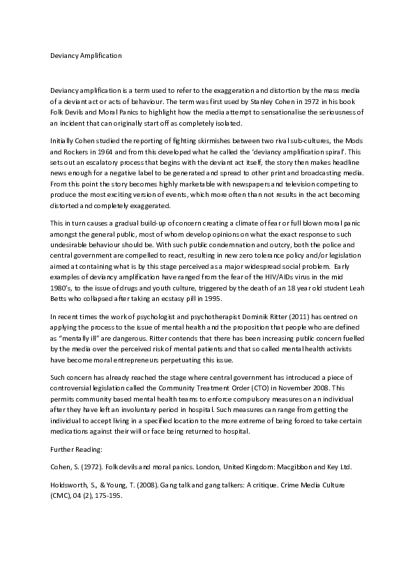 (DOC) Hesketh, R. (2015) 'Deviancy Amplification' in P. Taylor, K ...