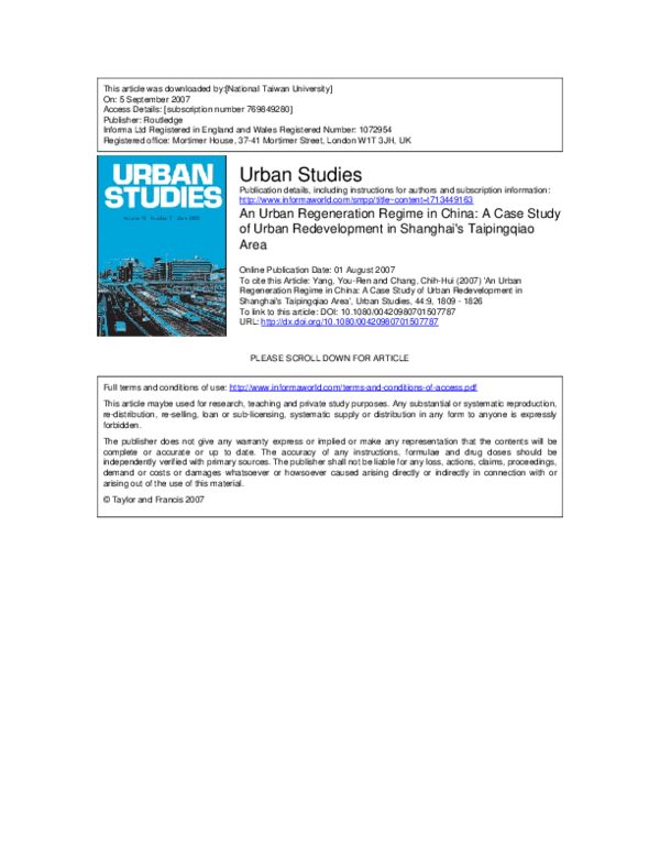 (PDF) An Urban Regeneration Regime in China: A Case Study of Urban ...
