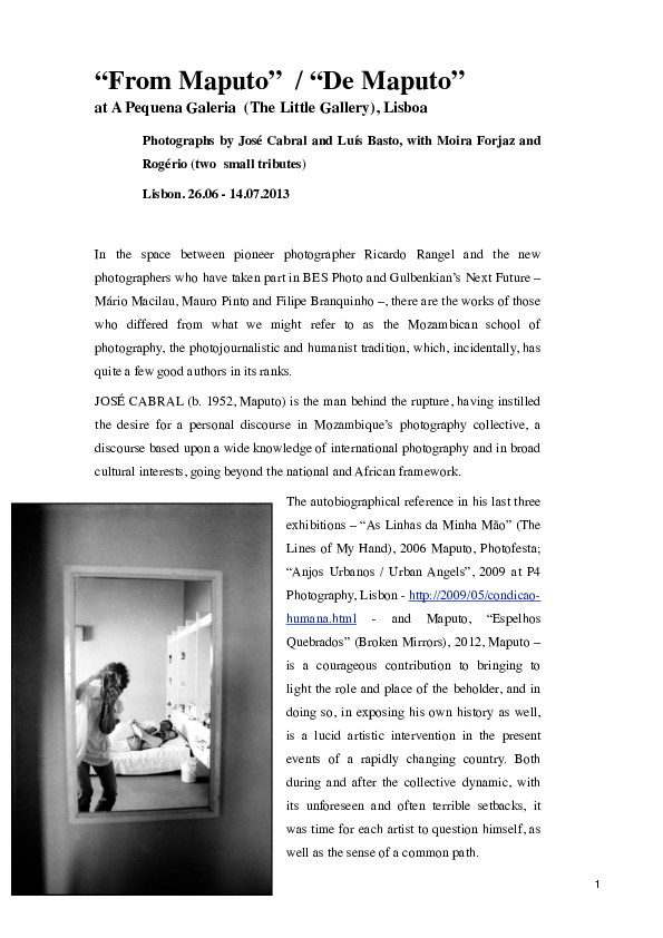 (PDF) (2013) FROM MAPUTO (De Maputo) - Photographs by José Cabral, Luis ...