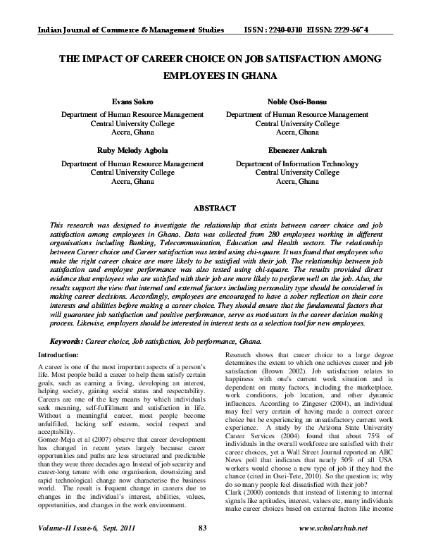 (PDF) "Impact of Career Choice on Job Satisfaction among Employees in ...