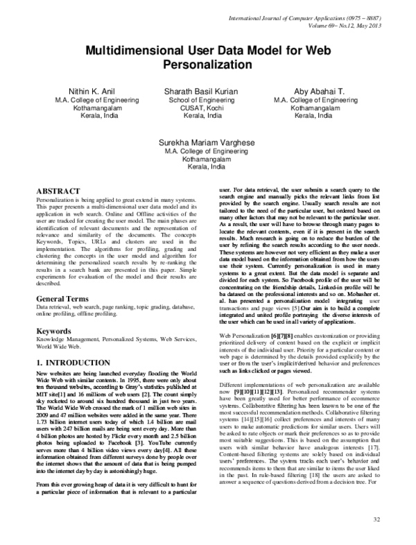 (PDF) Multidimensional User Data Model for Web Personalization