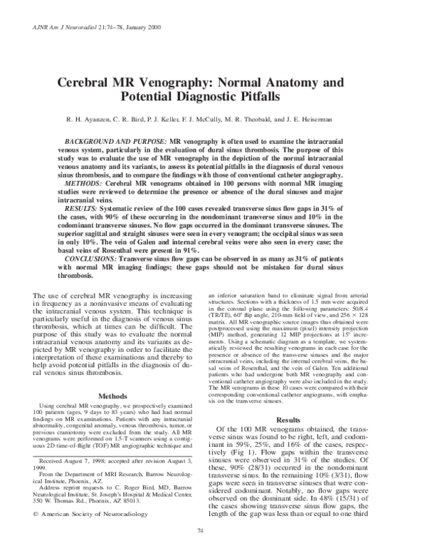 (PDF) Cerebral MR Venography: Normal Anatomy and Potential Diagnostic ...