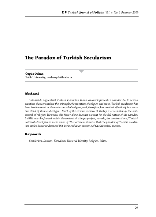 (PDF) The Paradox of Turkish Secularism