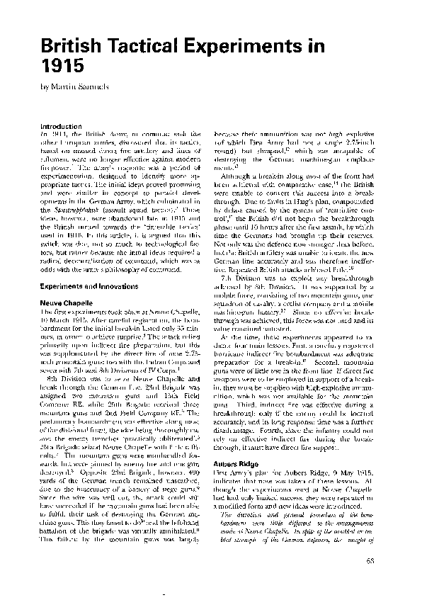 British Tactical Experiments in 1915