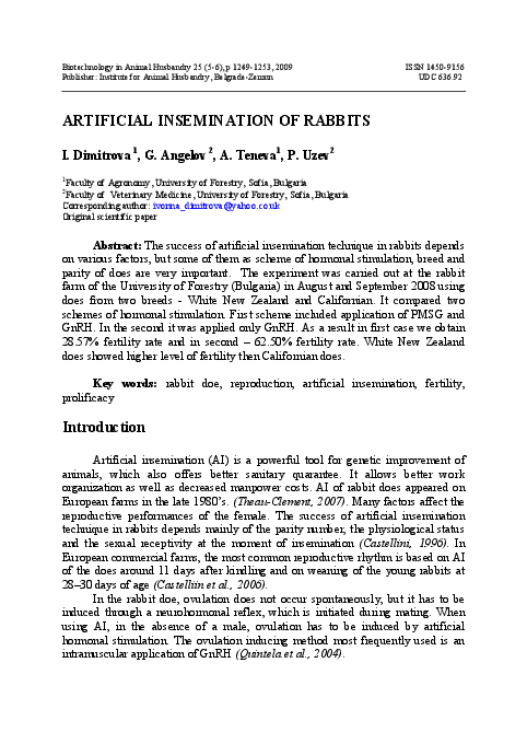 (PDF) ARTIFICIAL INSEMINATION OF RABBITS