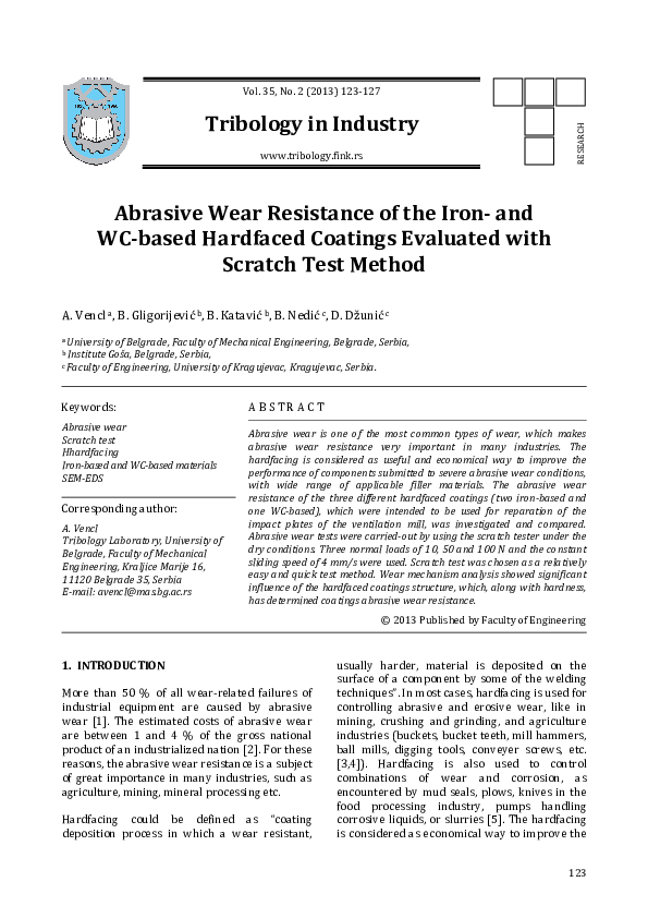 Abrasive wear resistance of the iron- and WC-based hardfaced coatings ...