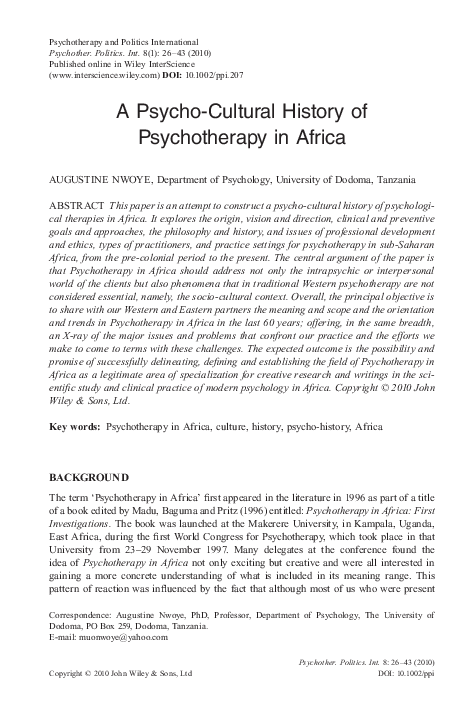 (PDF) A Psycho-Cultural History of Psychotherapy in Africa