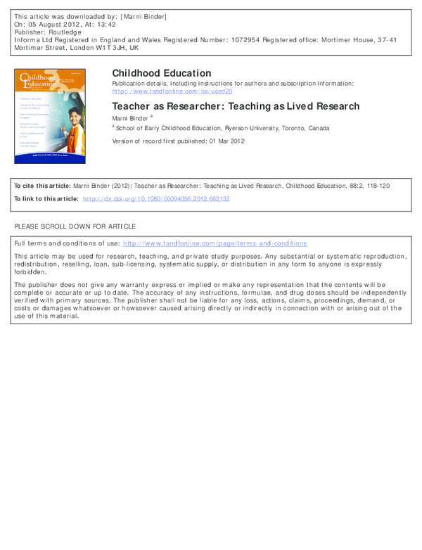 (PDF) Teacher as Researcher: Teaching as Lived Research