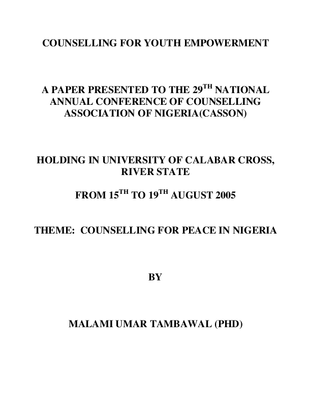 (PDF) Counselling for youth Empowerment. Counselling Association of ...