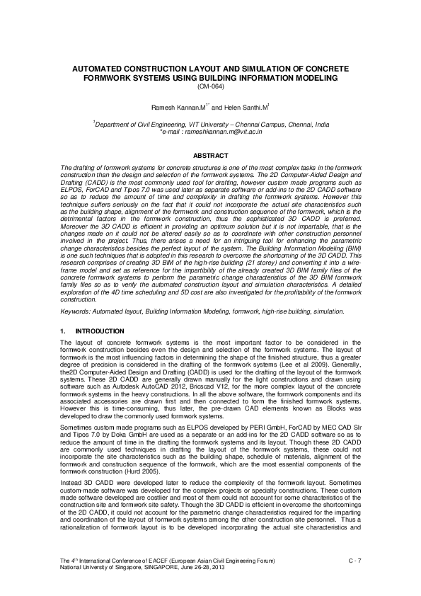 Pdf Automated Construction Layout And Simulation Of Concrete Formwork System Using Building