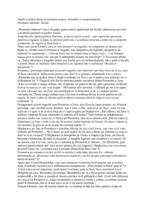 (DOC) Analiza relatiei dintre personajele tragice