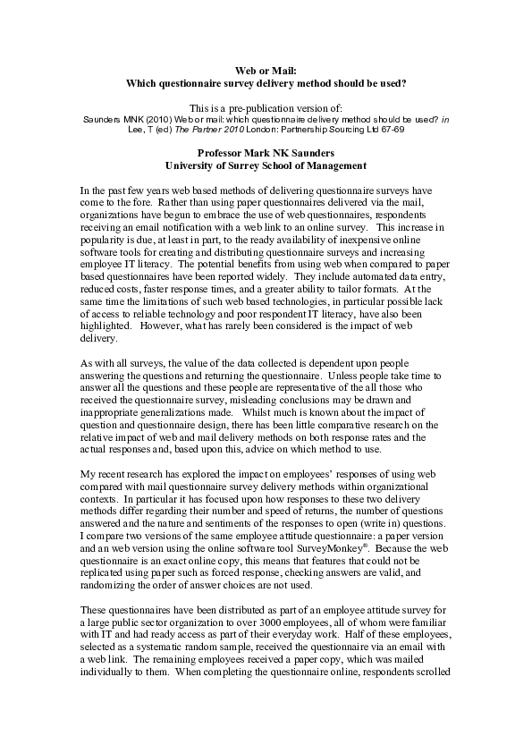 (DOC) Web or mail: which questionnaire delivery method should be used?