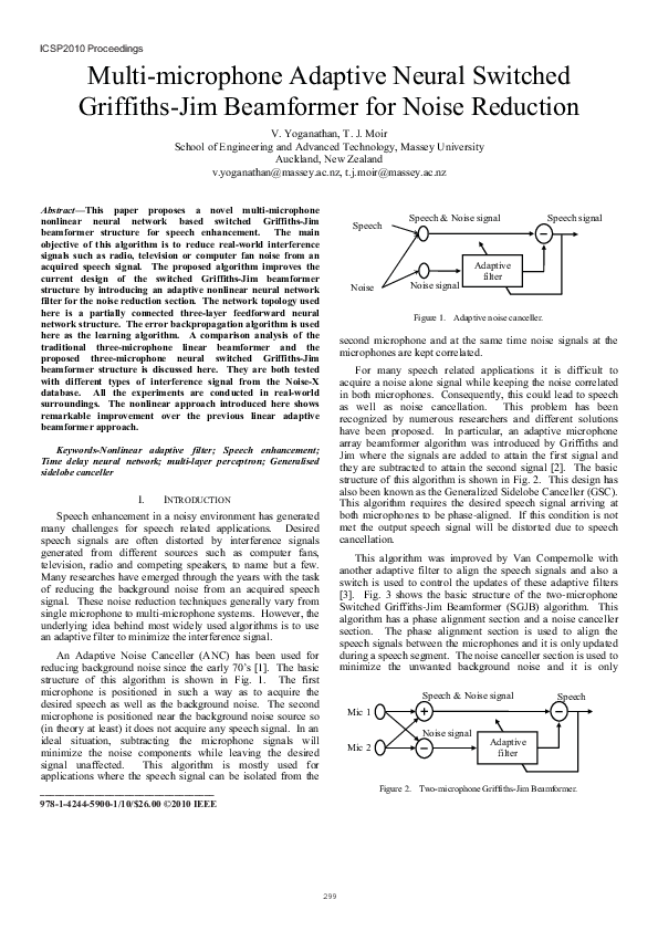 (PDF) Multi-microphone adaptive neural switched Griffiths-Jim beamformer for noise reduction