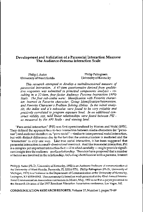 (PDF) Development and validation of a parasocial interaction measure: The Audience-Persona ...