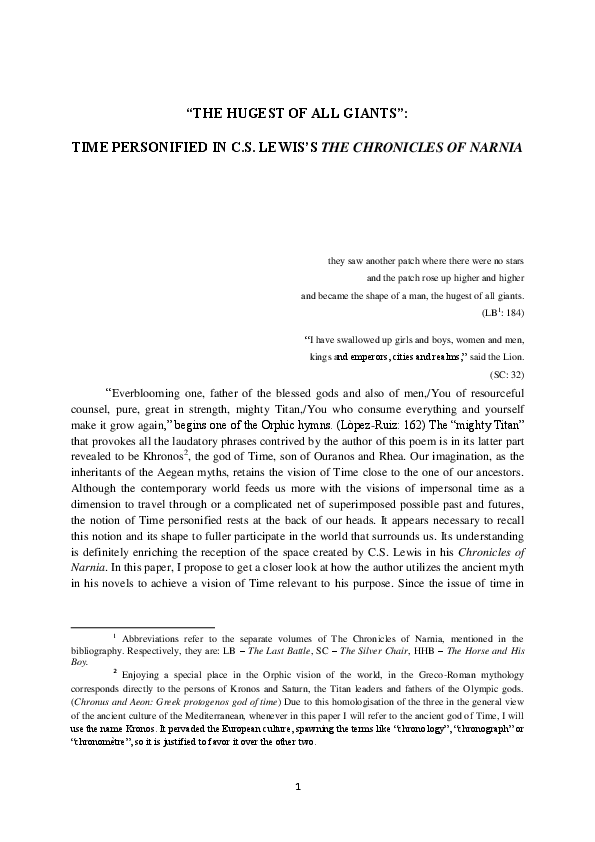 The Hugest of All Giants: Time Personified in C.S. Lewis's The ...