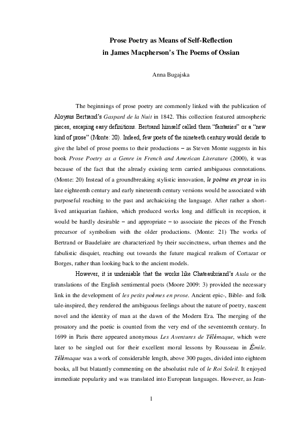 Prose Poetry as Means of Self-Reflection in James Macpherson's The ...