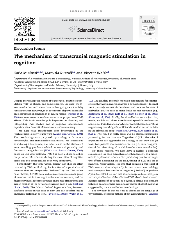 (PDF) The mechanism of Transcranial Magnetic Stimulation in cognition