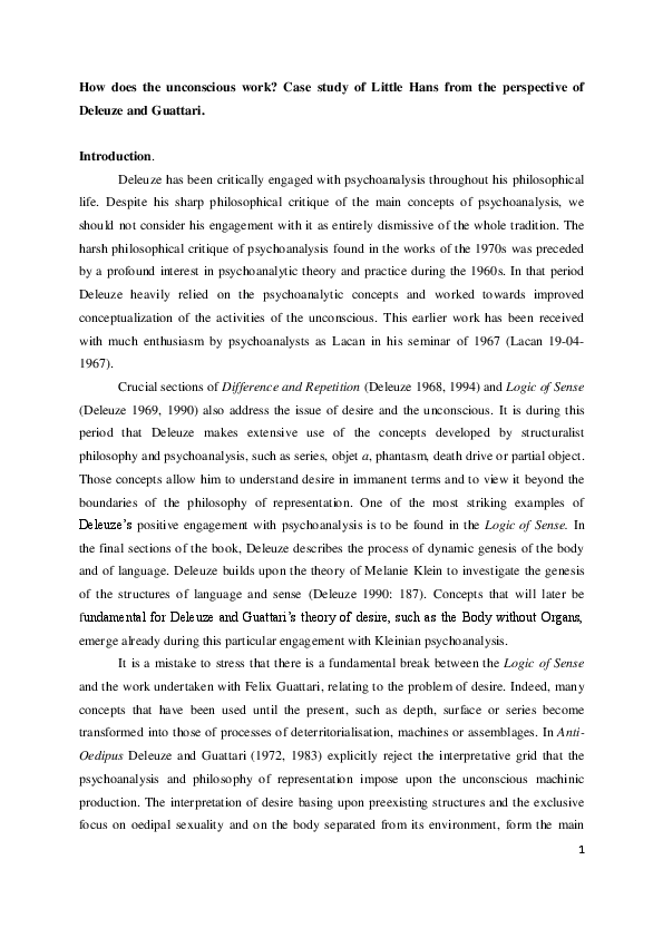 (PDF) Deleuze and Guattari on the case study of Little Hans