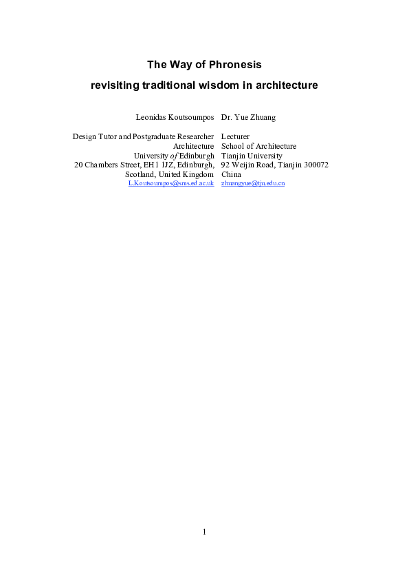 (PDF) The Way of Phronesis, Revisiting Traditional Wisdom in Architecture